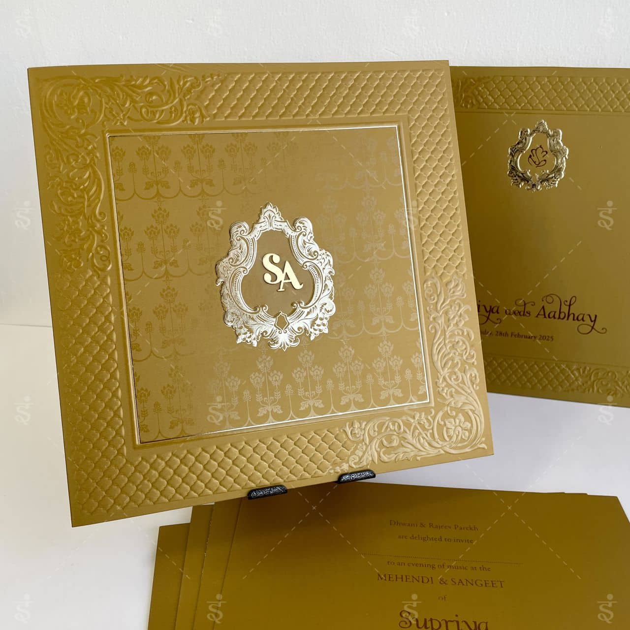 Vintage Style Gold foil Wedding Monogram Embossed Designs around with ...