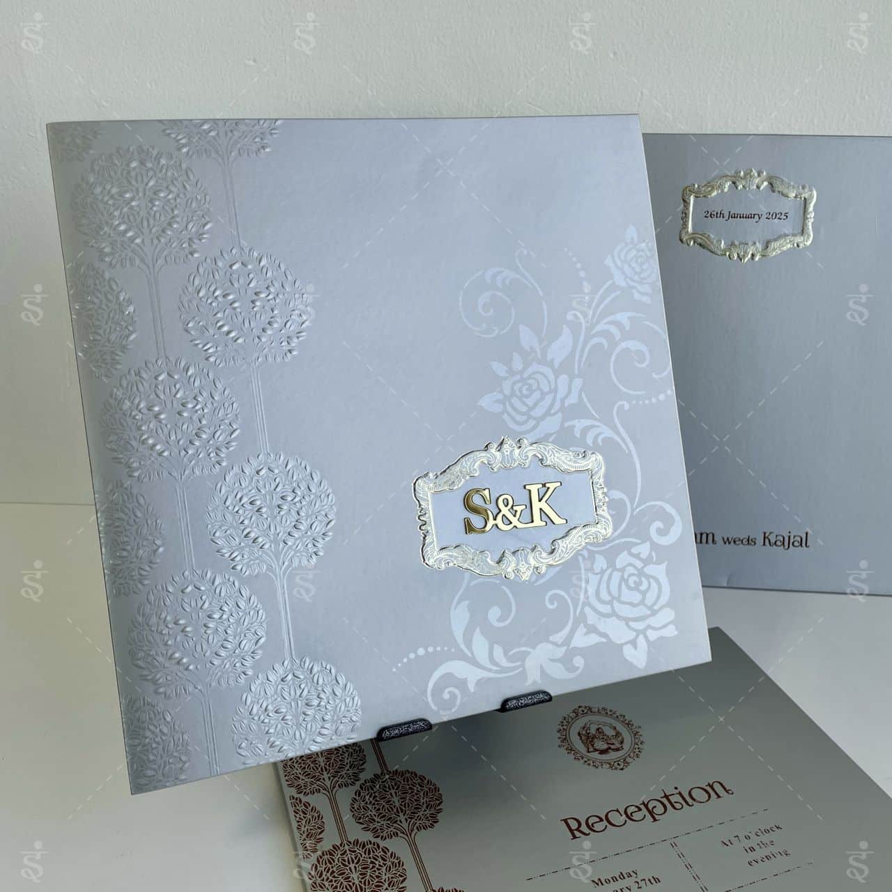 Vintage Style Gold foil Wedding Monogram Embossed Tree Leaves Designs ...