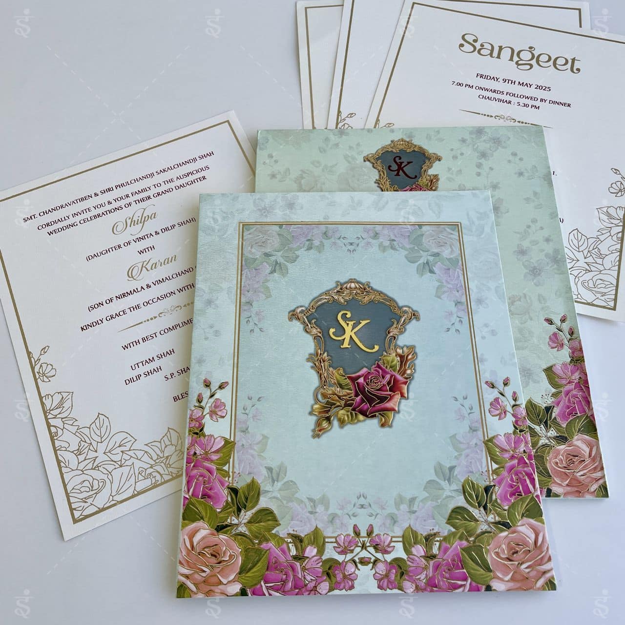 8"x10" Square Light Blue Floral - 982 - Bhartiya Cards