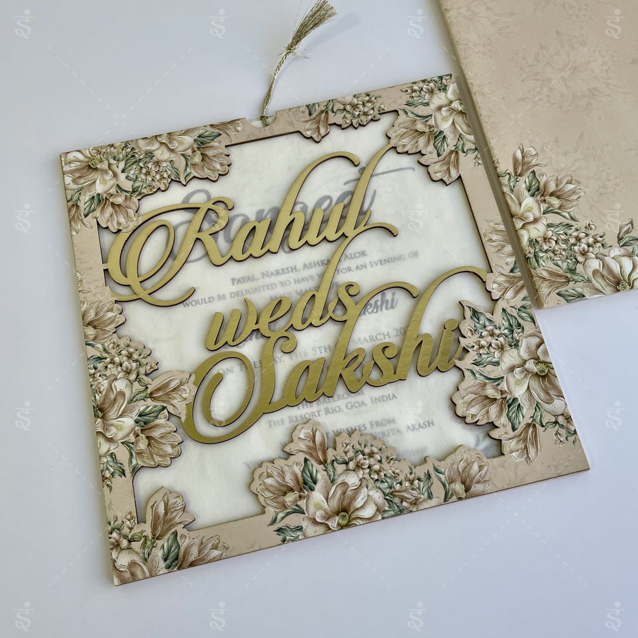 MDF Lasercut Beige Gold - 853 - Bhartiya Cards