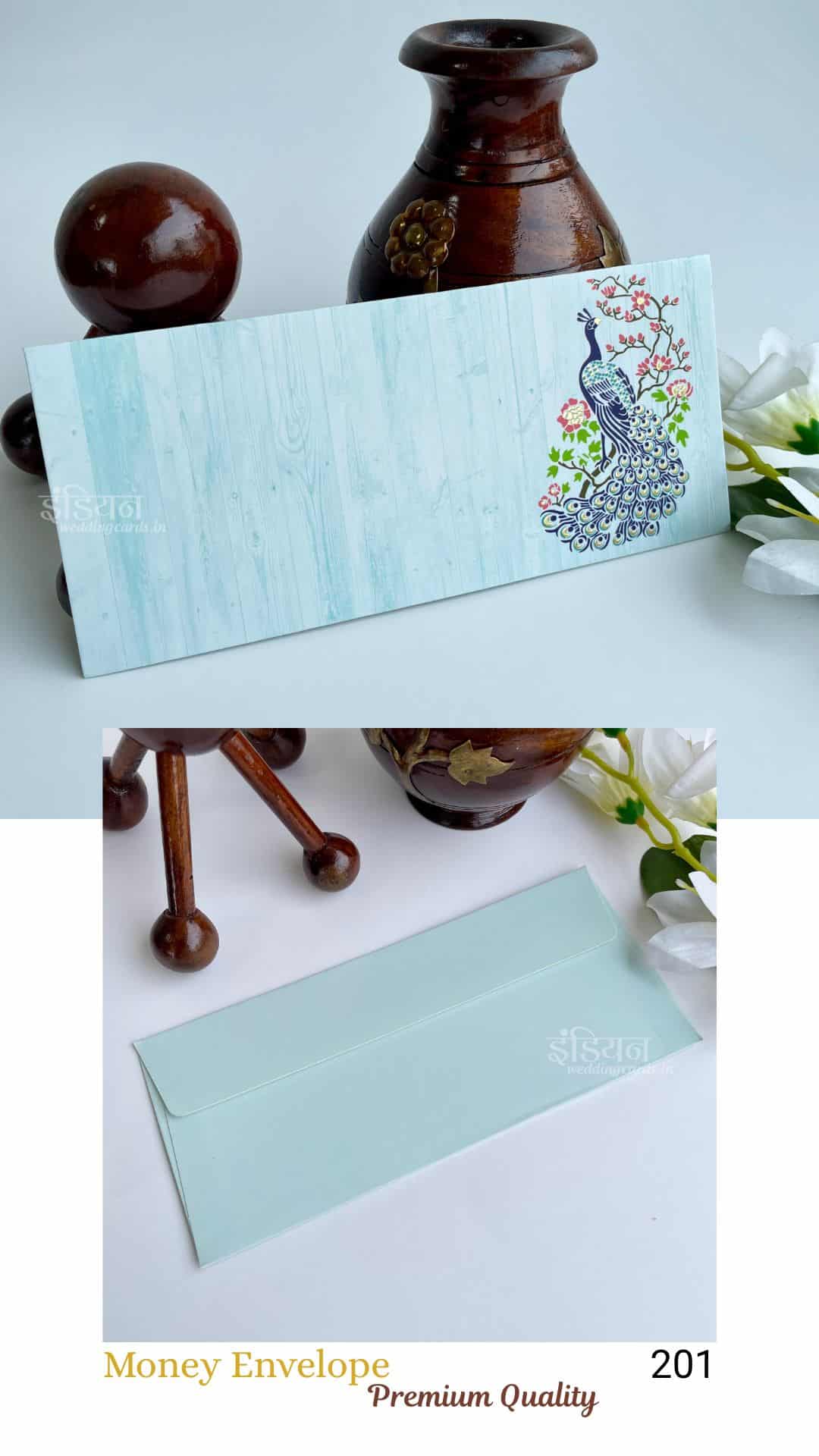 Blue Florals with Peacock Rectangular Money Gift Envelope Wedding ...